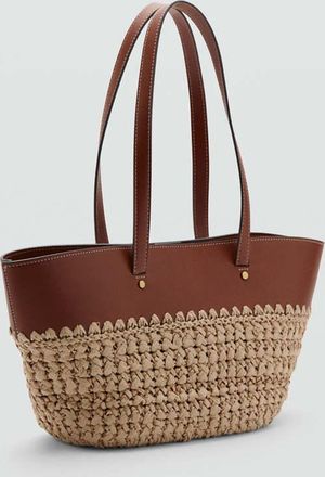 Mango Sac cabas fibre naturelle marron moyen - Femme - Taille unique - MANGO