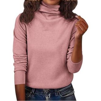 Generic Pull à col polo pour femme, coupe ajustée, léger, col roulé, couleur unie, manches longues, pull en tricot épais, pull en tricot confortable, pull en 