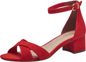Tamaris Damen Sandalen mit Absatz Textil Vegan Blockabsatz Sommer; RED/rot; 39