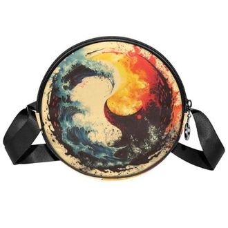 Generic Sac &agrave; bandouli&egrave;re rond pour femme, petit sac &agrave; bandouli&egrave;re chinois, Yin Yang avec fermeture &eacute;clair, bretelles r&eacute;glables, sac &agrave; main rond d&eacute;contract&eacute; p