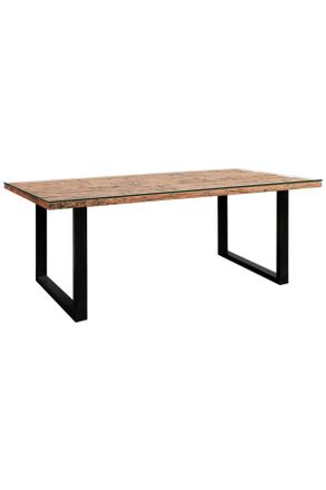 Ambia Home Esstisch, Braun, Schwarz, Holz, Metall, Glas, Recyclingholz, Hartholz, Holz, rechteckig, U-Form, 100x76x200 cm, Esszimmer, Tische, Esstische, Glastisc