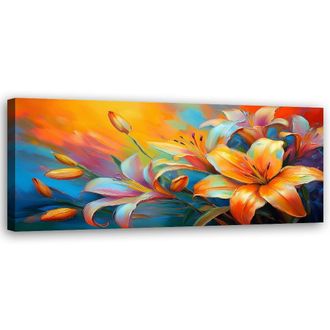 Feeby Bild auf Leinwand - Wandbilder Wohnzimmer Aesthetic - Pastellfarbene Lilien Abstraktion - 120x40 1tlg - Schlafzimmer Wandekoration - Bilder Zimmer - L