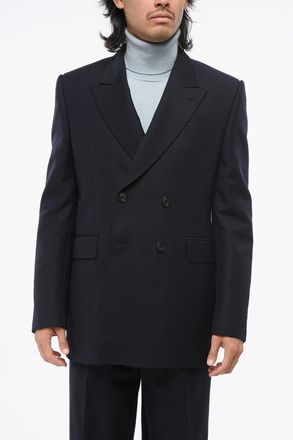 Alexander McQueen Zweireihige Jacke aus Wollmischung mit einem Schlitz und Spitzenrevers Alexander McQueen