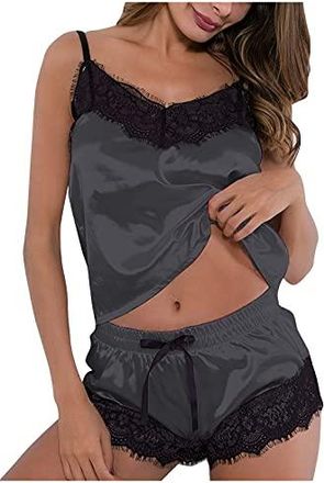 Generic Lingerie Sous-v&ecirc;tements Lingerie Femme V&ecirc;tements de Nuit Mode Ensemble Caraco Dentelle Ensembles V&ecirc;tements de Nuit Shorts Pyjamas, Noir, S