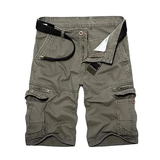 Onsoyours Homme Cargo Bermuda Short Multi Poches &Eacute;te Pantalon Court Bermuda De Travaille Casual Imprim&eacute; Pantalon Court Vintage sans Ceinture B Vert Terre L
