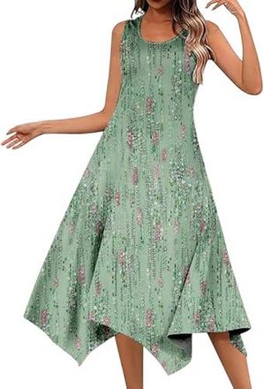 Generic Robes amincissantes d&eacute;contract&eacute;es sans manches pour femmes, robe trap&egrave;ze &agrave; imprim&eacute; floral, col rond, tenue quotidienne, printemps, &eacute;t&eacute;, automne, confo