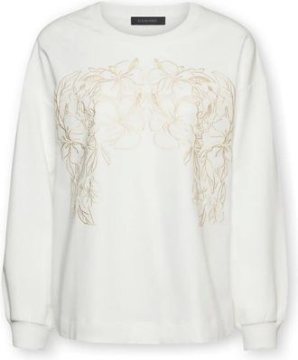 Elena Miro Femme, Sweatshirts et sweats &agrave; capuche, Blanc, Taille: 44 FR SweaT-shirt en coton brod&eacute;