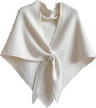 Generic Ch&acirc;le triangulaire &eacute;pais en laine m&eacute;lang&eacute;e pour femme avec &eacute;paules chaudes tricot&eacute;es, blanc, taille unique