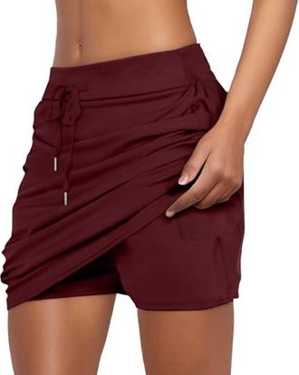 Generico Jupe d&eacute;t&eacute; l&eacute;g&egrave;re 2 en 1 avec short int&eacute;gr&eacute;, Vin, XX-Large