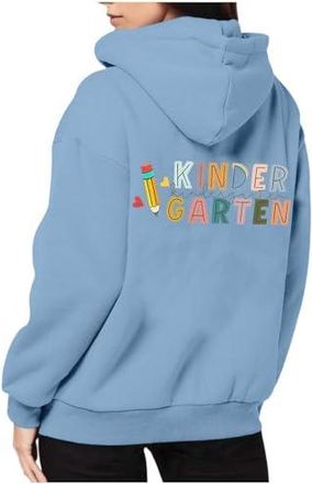 Generic Vestes pour femmes 2025 &agrave; capuche zipp&eacute;es d&eacute;contract&eacute;es &agrave; manches longues avec poches pour lautomne et le printemps, bleu ciel, 3XL