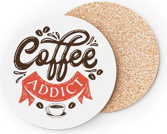 Fabulous Untersetzer aus Glas, rund, Basis Kork, Coffee Addict Kaffee, 1 St&uuml;ck (95 x 95 mm)