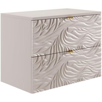 Vente-Unique Meuble sous vasque suspendu textur&eacute; avec planche - Beige - 80 cm - RINAREL