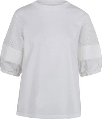 Moncler Femme, Tops, Blanc, Taille: 38 FR T-shirt avec manches en dentelle San Gallo