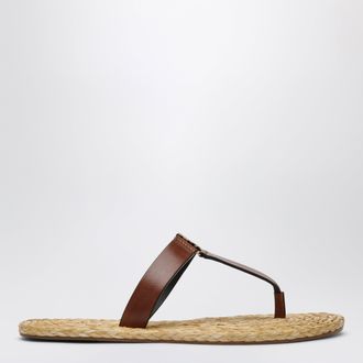 Saint Laurent Babylone Zehentrenner-Slipper aus Leder in Bruciato