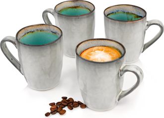 Sänger | Kaffeebecher Set Capri aus Steingut, 4-teiliges Kaffeetassen Set, Modernes und Einzigartiges Design 300 ml | PREMIUM COLLECTION