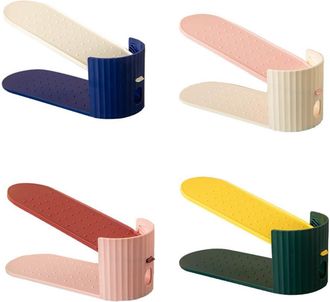 Artibetter 4 St&uuml;ck Einstellbares Doppellagiges Schuhregal aus Robustem Kunststoff Platzsparende Schuhaufbewahrung H&ouml;henverstellbar f&uuml;r Sportschuhe Hausschuhe Led