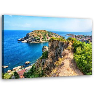 Feeby Wandbild Stadt am Meer Druckbild Leinwandbild Landschaft Blau 60x40 cm