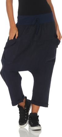 Malito more than fashion Malito Damen Pumphose aus Leinen | Stoffhose in Unifarben | Freizeithose f&uuml;r den Strand | Capri Hose 6285 (dunkelblau)
