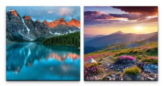 Paul Sinus Art Wandbild 2x60x60cm Berge Alpen Bergsee Natur Unber&uuml;hrt Stille Harmonie