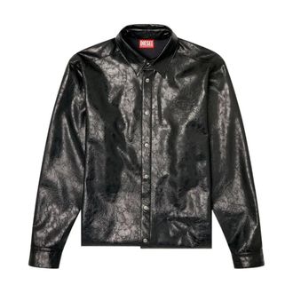 Diesel Homme, Vestes, Noir, Taille: M Cracked Effect Shirt Jacket