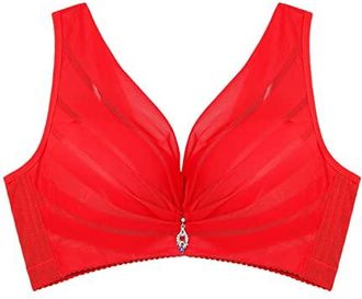 Generic Soutien-gorge push-up en dentelle pour femme - Grande taille - Motif floral - Bonnet souple - Pour tous les jours, Rouge, 66