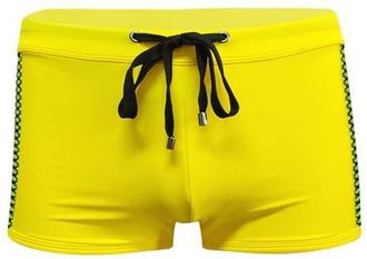 Generic Maillot de bain pour homme Polka Splicing Plat Sport Body Fitness Muscle S&eacute;chage rapide Corne Maillot de bain, jaune, XXL