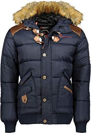 Geographical Norway doudoune matelass&eacute;e pour homme avec capuche fixe et r&eacute;glable, empi&egrave;cements en simili cuir, mod&egrave;le BELPHEGORE, Marine, XXL