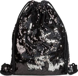 styleBREAKER Turnbeutel Hipster mit Pailletten, Rucksack, Sportbeutel, Beutel, Unisex 02012210, Farbe::Schwarz/Silber