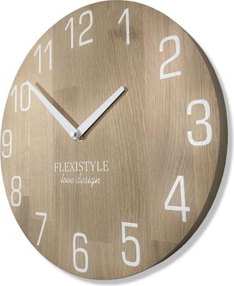 FlexiStyle Natur Durchmesser holzoptik 100% Eiche, Holz modern, Wohnzimmer, ohne tickgeräusche (30cm, Weiß), z228-d-2-30cm