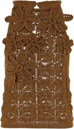 Pinko Pinko, Femme, Tops, Brun, Taille: 38 FR Nymphaea Crochet Cotton Top