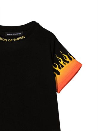 Vision Of Super Red Flame Graphic Print T-Shirt - Black