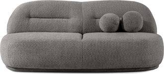 Konsimo Sofa Malve Bequeme 3-Sitzer Couch in Boucl&eacute;-Stoff, Japandi-Stil 2 Dekokissen in Kugelform, Chenille-Stoff, Weiche Sitzfl&auml;che (Dunkelgrau, Sofa 190x80x