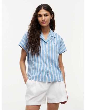 Tommy Hilfiger Chemise d&eacute;contract&eacute;e en popeline &agrave; manches courtes - Bleu multicolore
