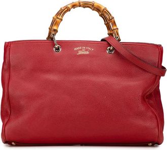 Gucci grand sac à main Shopper en cuir de veau à anses Bamboo (2000-2015) - Rouge