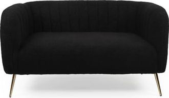 Menzzo Canap&eacute; 2 Places Moderne Bombaro Pieds m&eacute;tal dor&eacute; et Tissu Bouclette Noir