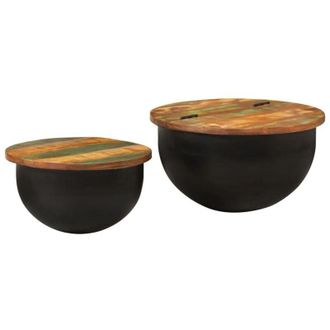 vidaXL Ensemble de tables basses 2 pcs noir bois r&eacute;cup&eacute;ration massif Vidaxl