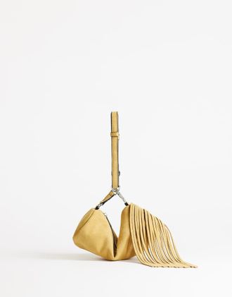 Topshop Jemma kleine Schultertasche aus Echtleder mit Fransen in Buttermilch-Gelb