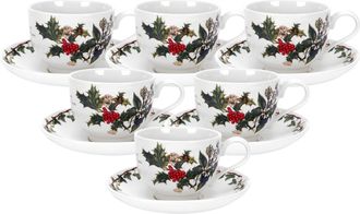 Portmeirion The Holly & Ivy Tee Tasse und Untertasse, Keramik, Mehrfarbig, 6 St&uuml;ck