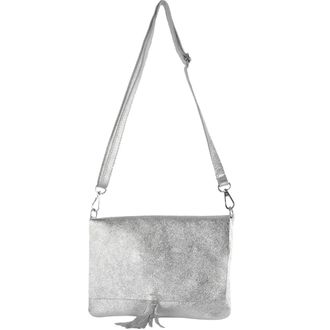 modamoda.de T242 - ital. Leder Clutch Umh&auml;ngetasche Small, Farbe:Silber-Metallic