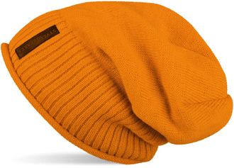 styleBREAKER Unisex Beanie Mütze mit Fleece Innenfutter und Label | Warme Winter Strickmütze aus Feinstrick | Elastische Longbeanie für Damen und Herren, Farbe:Cur