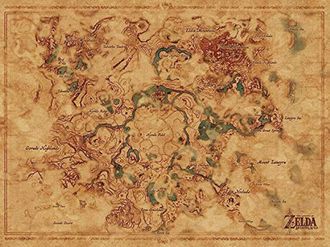 Nintendo The Legend Of Zelda: Breath Of The Wild Hyrule World Map Kunstdruck auf Leinwand,60 X 80 cm
