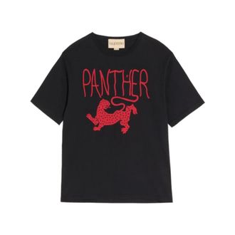Valentino Bedrucktes Baumwolljersey-T-Shirt - - Tops - Damen - Schwarzk - M
