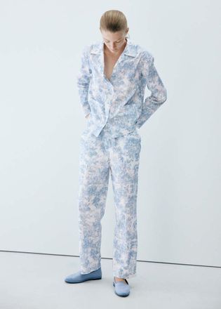 Mango Bedrucktes Baumwollhemd blau - Damen - S - MANGO