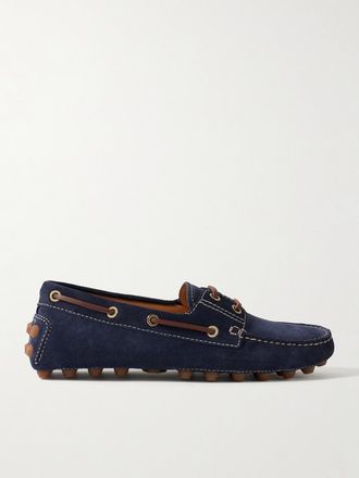 Tod's Gommino Macro Loafers Aus Veloursleder Mit Lederbesatz - Blau