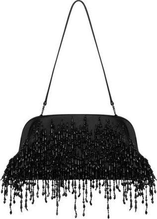 Alberta Ferretti Femme, Sacs, Noir, Taille: ONE Size Pochette en satin avec franges perl&eacute;es faites &agrave; la main
