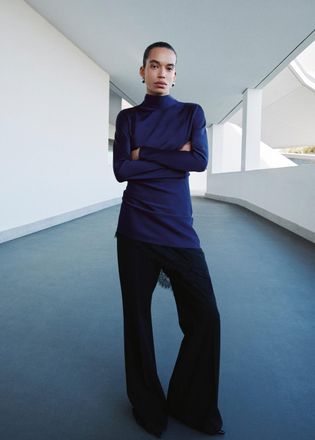 Mango Satinkleid mit Abn&auml;herdetails indigoblau - Damen - XS - MANGO