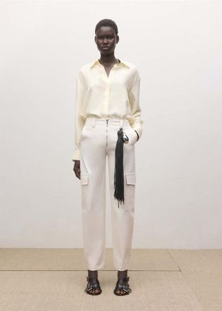 Mango Chemise 100 % soie boutons dissimul&eacute;s jaune pastel - Femme - S - MANGO