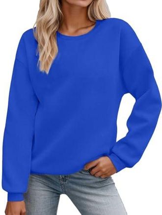 Generic 2025 Pullover Femme Automne Hiver Col Rond Uni Manches Longues Sweatshirts, bleu, XXL