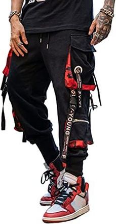 ORANDESIGNE Homme Pantalon Cargo Casual Pantalon Survêtement Hip Hop de Travail Streetwear Tactique A Noir XXL
