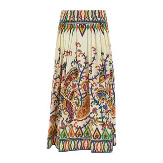 Etro Femme, Jupes, Multicolore, Taille: 36 FR Jupe midi pliss&eacute;e en coton avec imprim&eacute; cachemire floral plac&eacute;